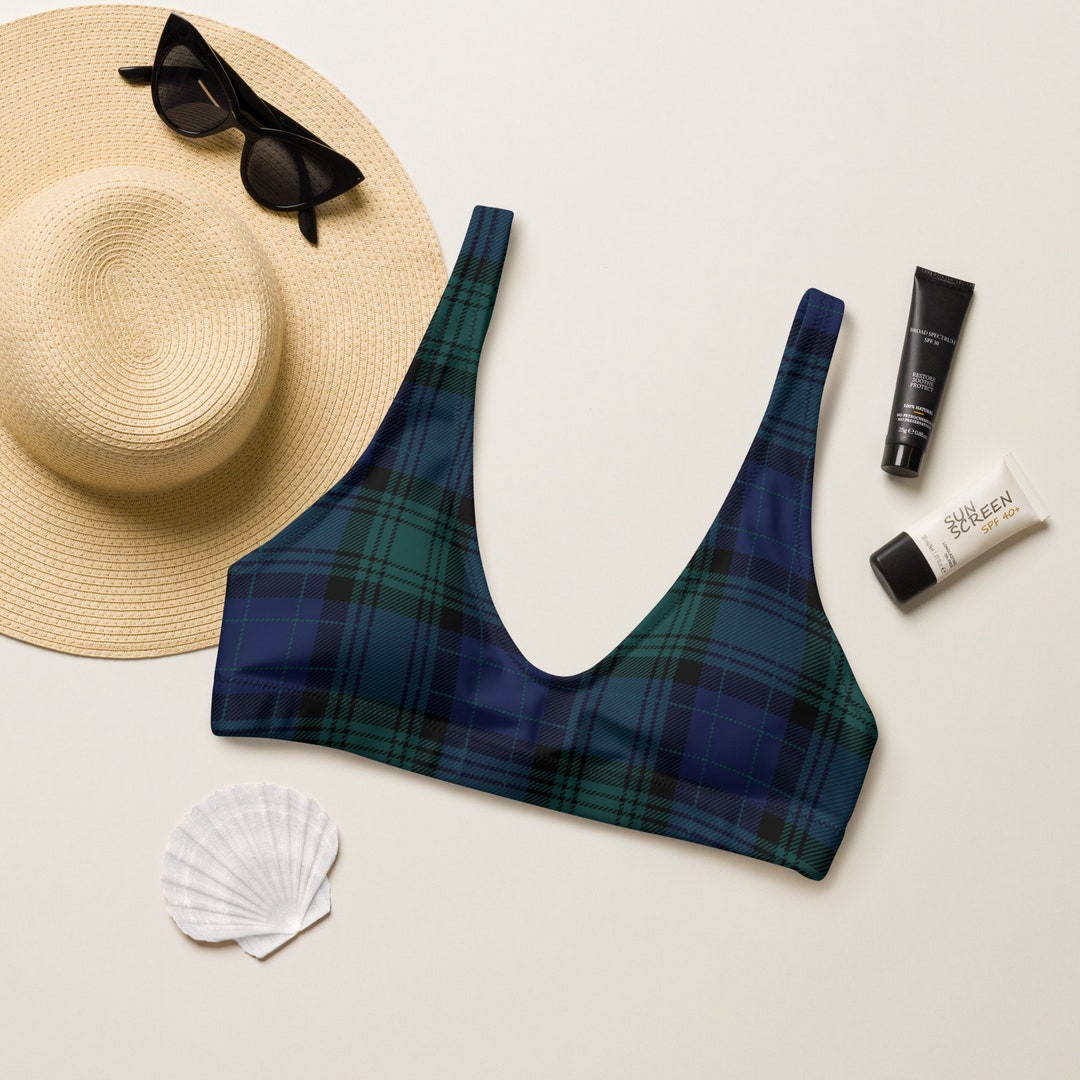 Black Watch Bikini Top - Plaid Tartan Pattern Padded Bikini Top - Blue ...