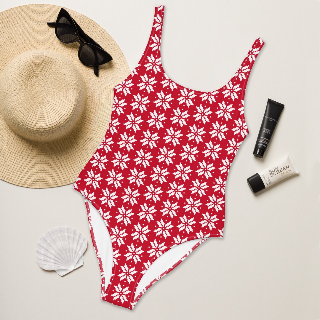 Scandinavian Christmas Swimsuit - Snowflake Swimsuit - Red Swimsuit ...