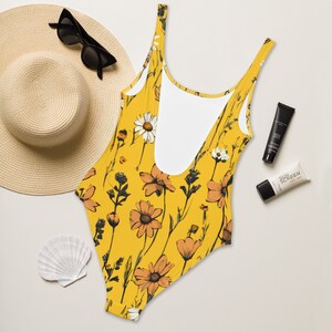 Yellow Boho Chic Swimsuit - Yellow One Piece Swimsuit With Meadow ...