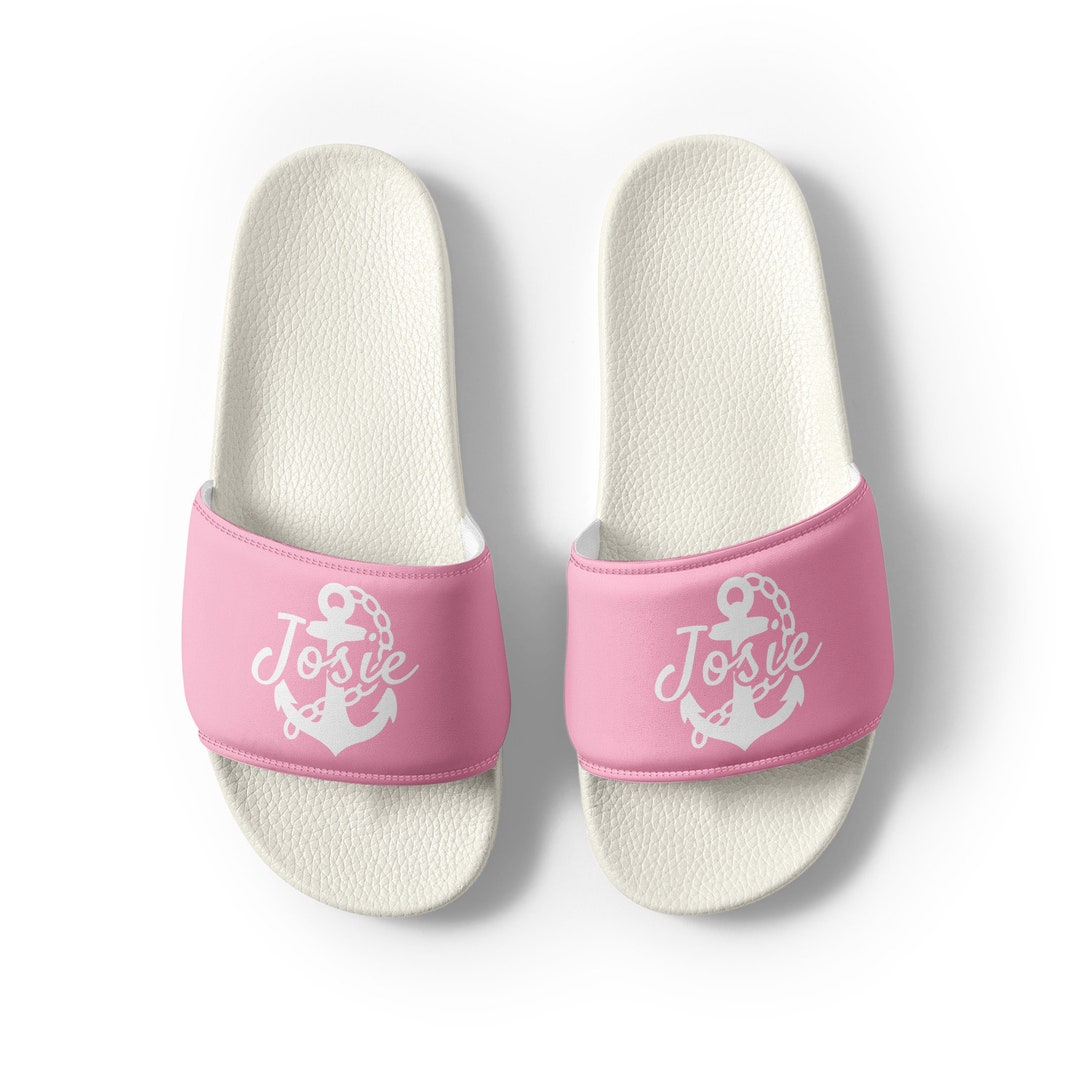 Personalized Nautical Slides Womens Pink Pool Slides With Anchor and ...