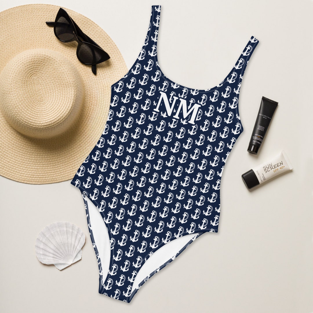 Monogrammed Nautic Swimsuit - Anchor Pattern One Piece Swimsuit With ...