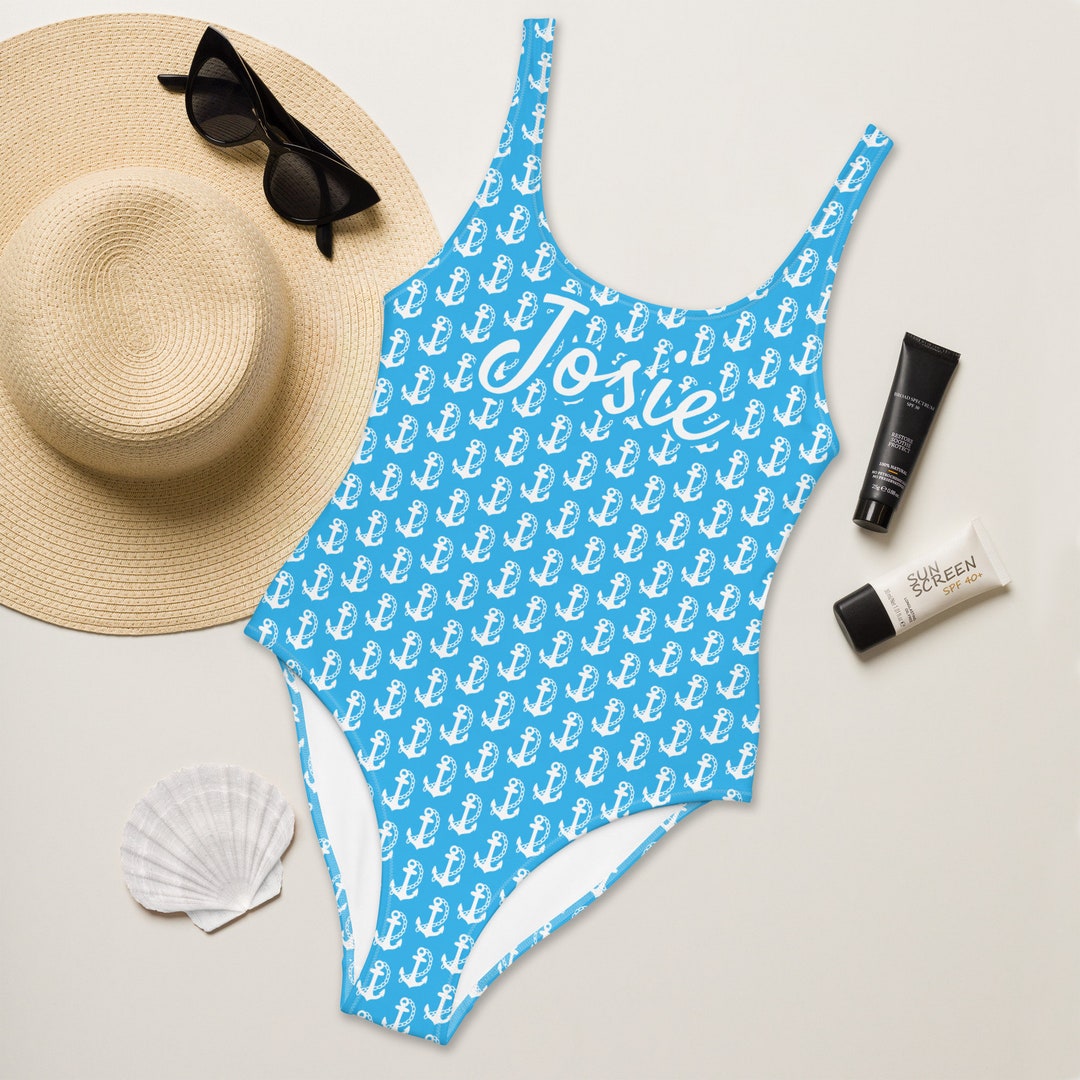 Personalized Nautical Swimsuit Custom Name Sky Blue Swimsuit Nautical ...