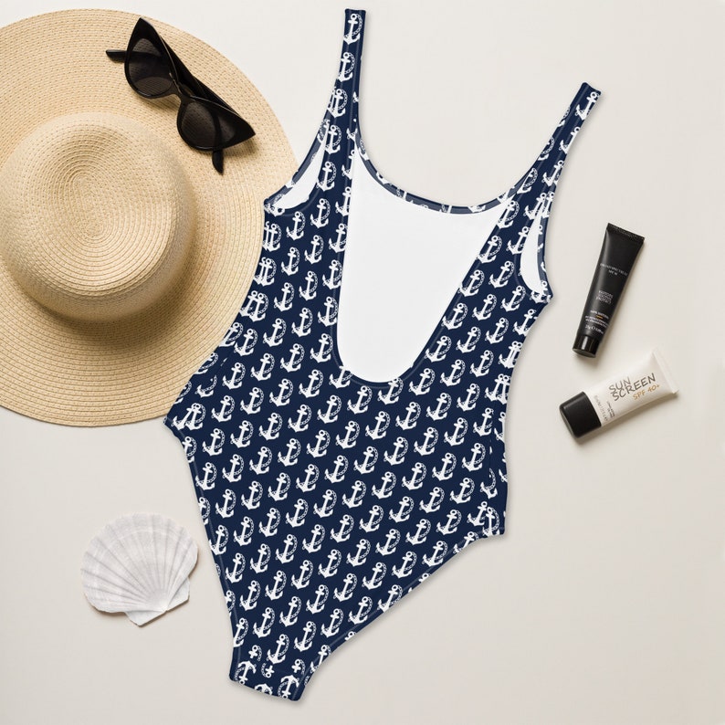 Nautical Swimsuit: Navy Blue, White Anchors, Anchor Pattern, Nautic ...
