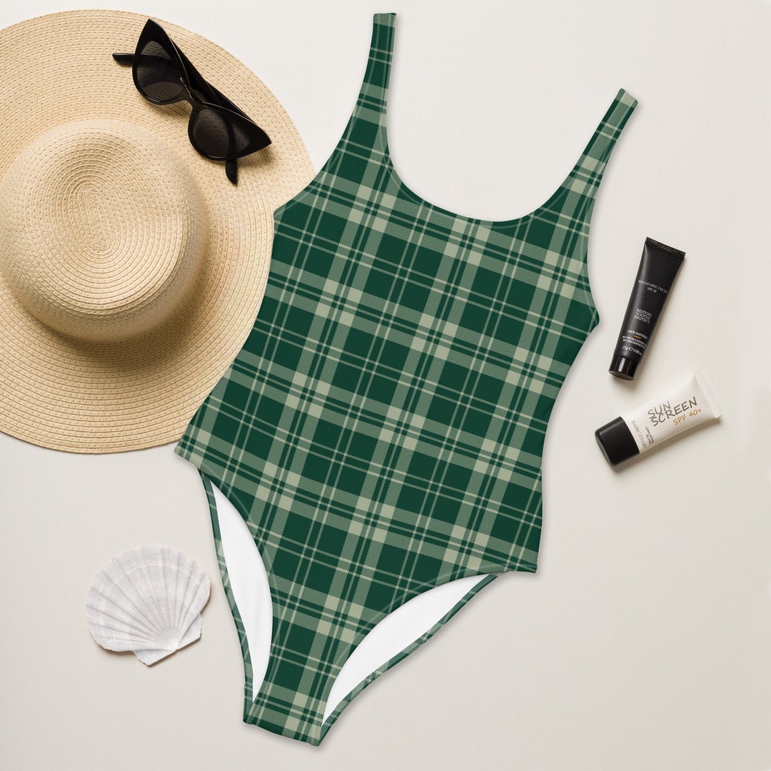 Green Plaid Swimsuit - Gingham Swimsuit - Checkered Swimsuit - Plaid ...