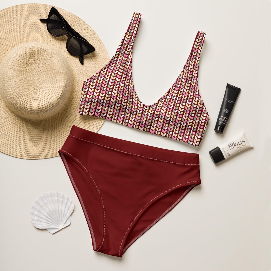Retro Bikini - Cherry Red High Waist Bikini Set With Butter Yellow ...