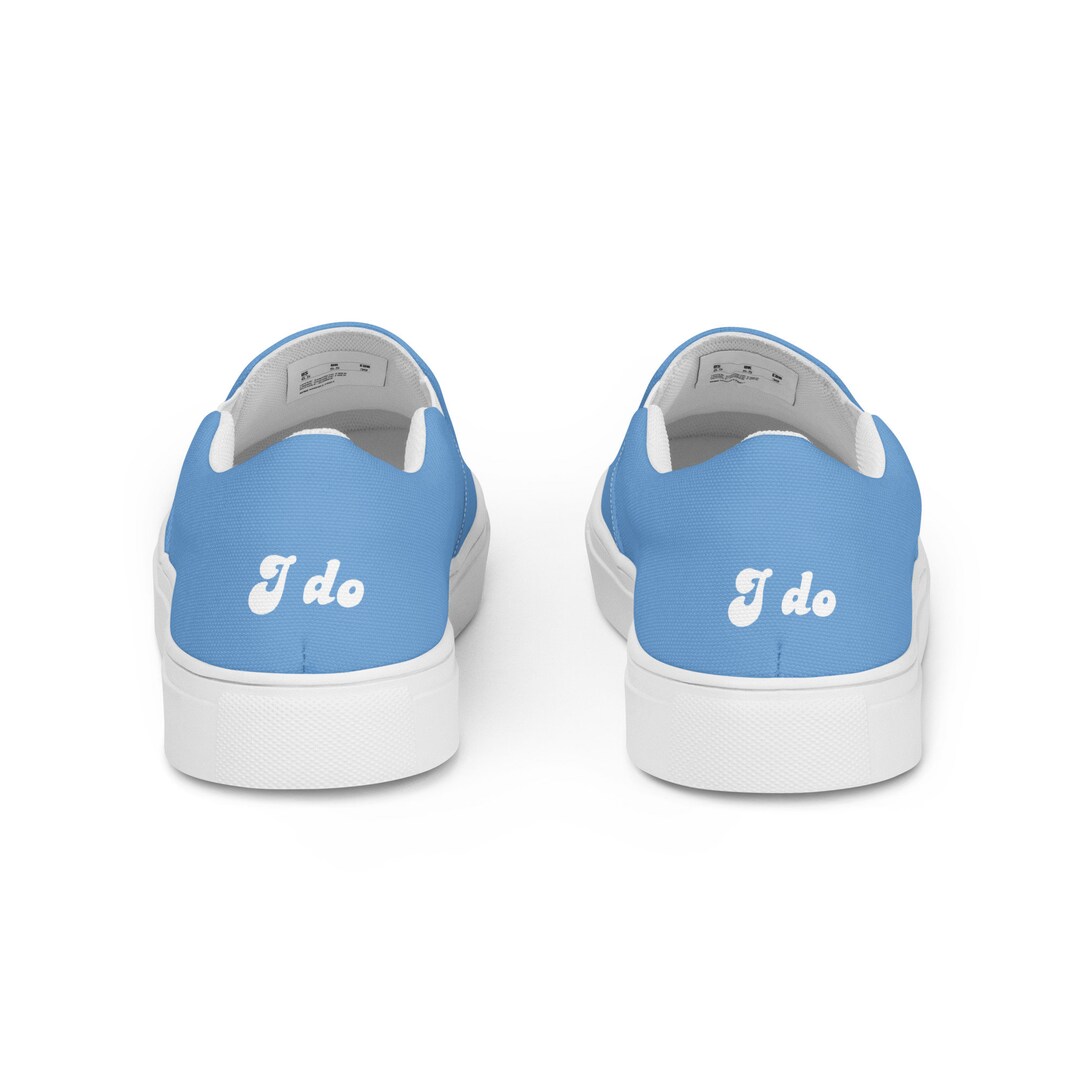 Bridal I DO Sneakers Womens Ice Blue Canvas Slip on Shoes With Text I ...