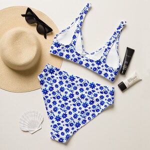Floral Bikini Set: High-waisted, Blue Flower Pattern - Etsy