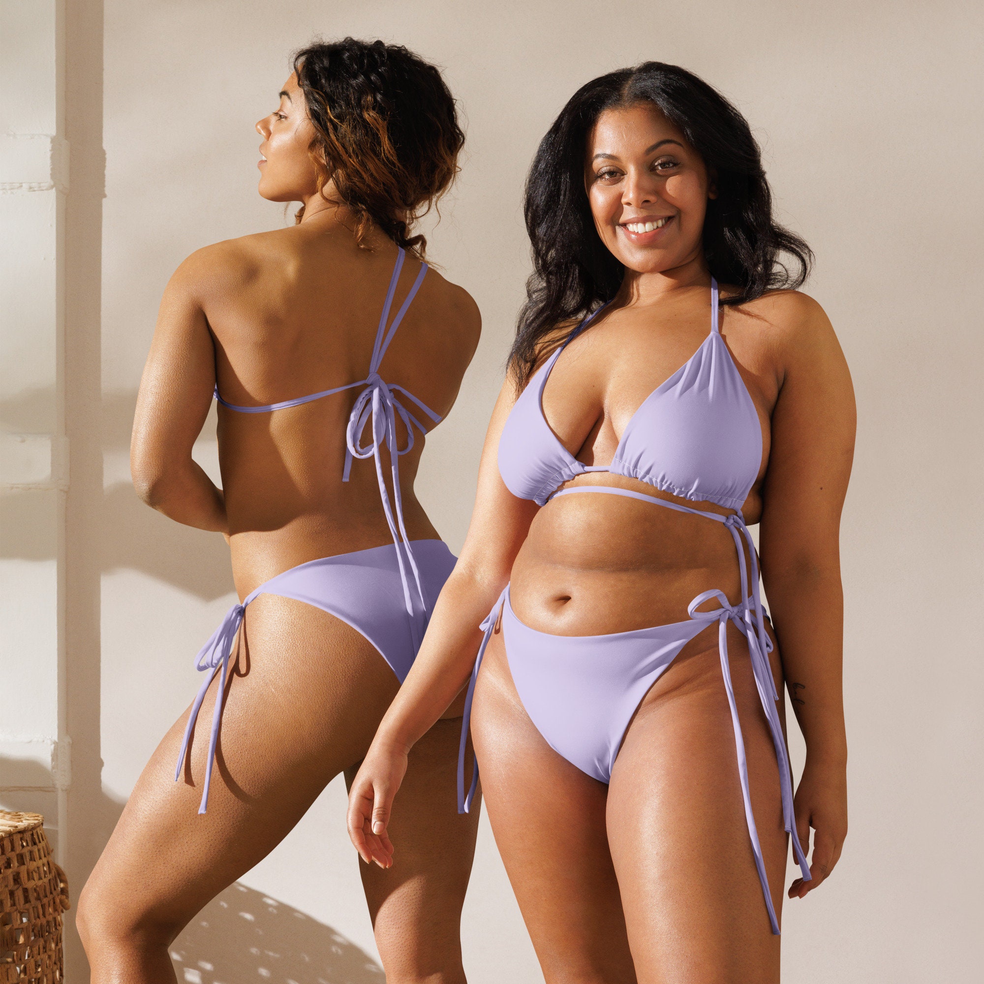 LIGHT PURPLE BIKINI String Bikini Tie Bikini Triangle Bikini 2XS-6XL Pastel Purple Bikini Set ...
