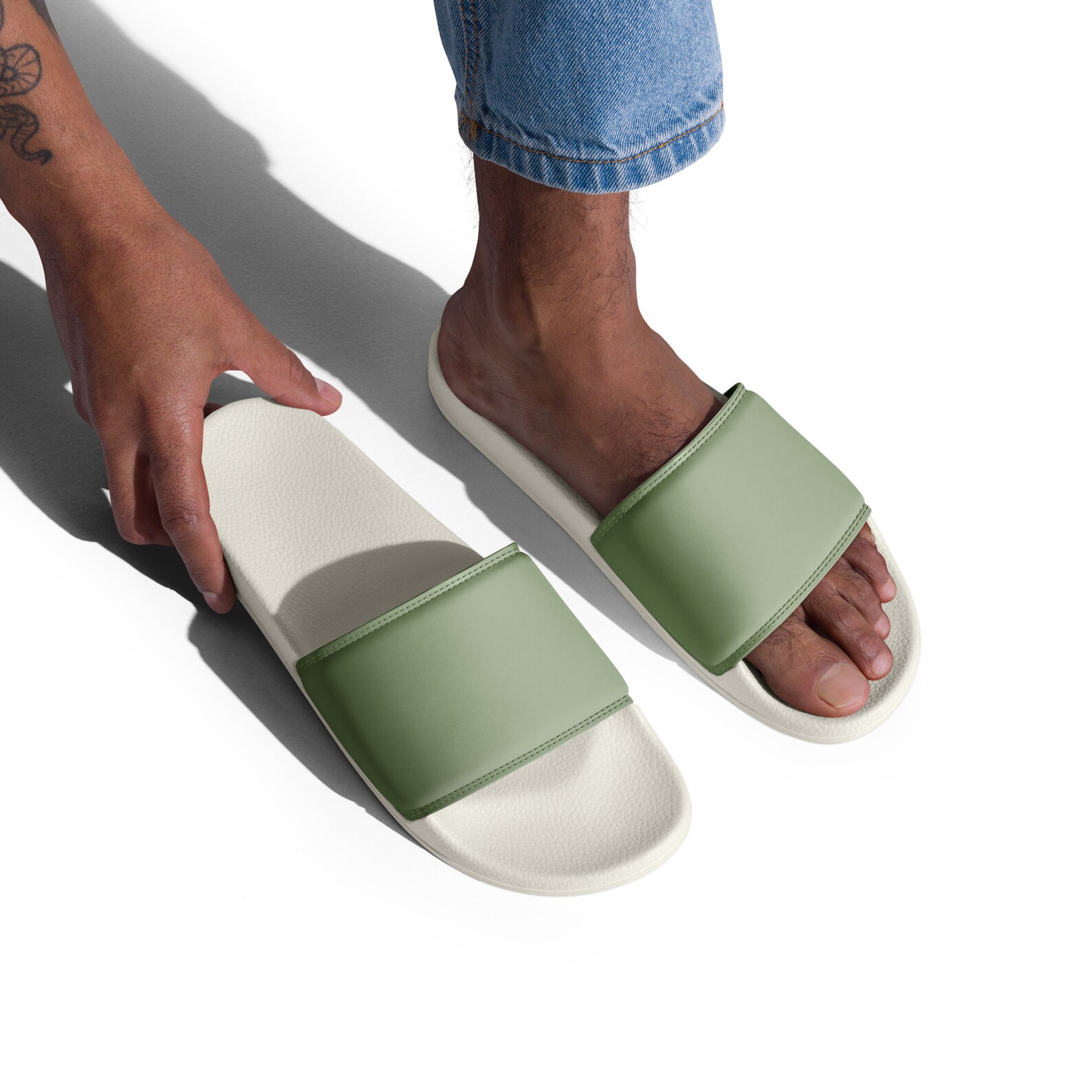 Mens Green Slides Men Sage Green Pool Slides With Black or White Soles ...