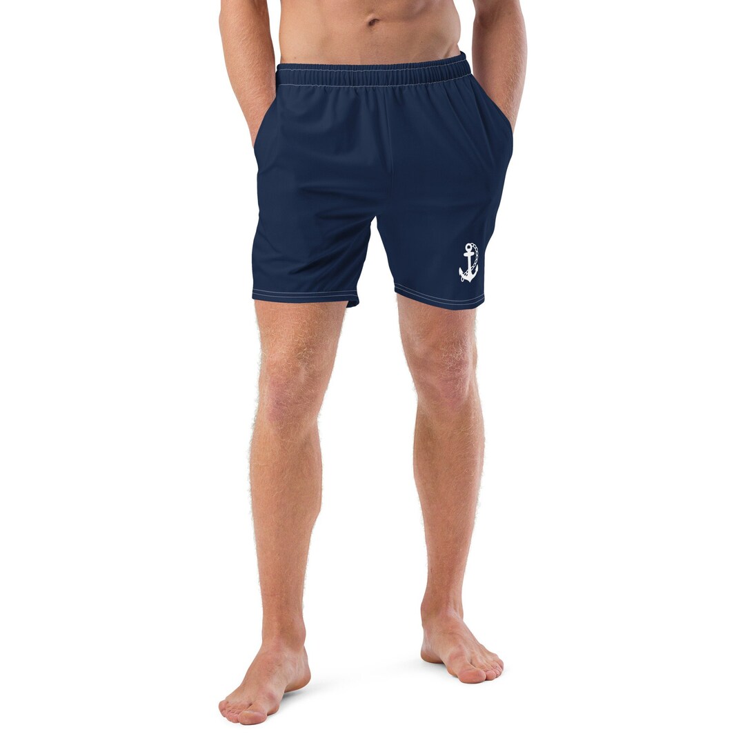 Navy Anchor Trunks - Navy Blue Mens Swim Trunks With Anchor - Anchor ...
