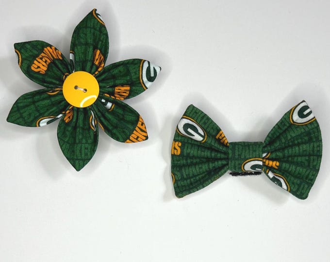 Green Bay Packers Fabric Collar Flower or Bow Tie for Dog // Cat ...