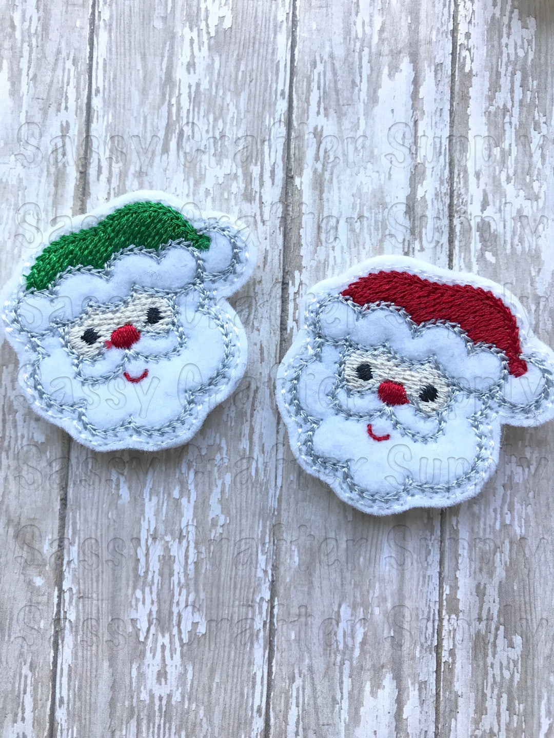 Santa Feltie, Red Santa Hat Feltie, Green Hat Santa Feltie, Christmas ...