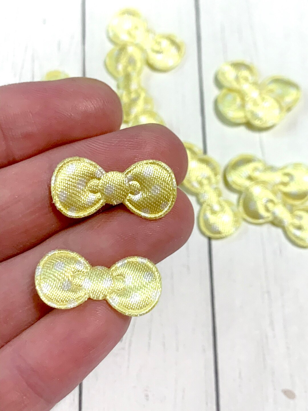 Yellow Polka Dot Mini Bow, Yellow Padded Bow, Shiny Tiny Bow, Bow ...