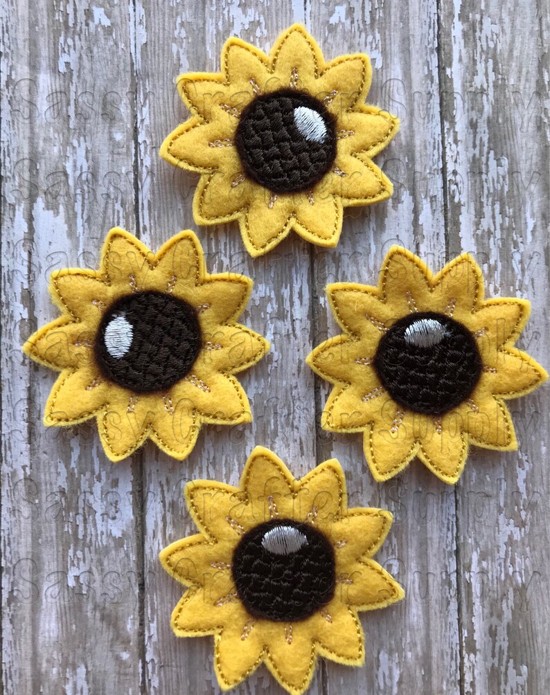 Sunflower Felties Flower Feltie Embellishment Embroidered | Etsy