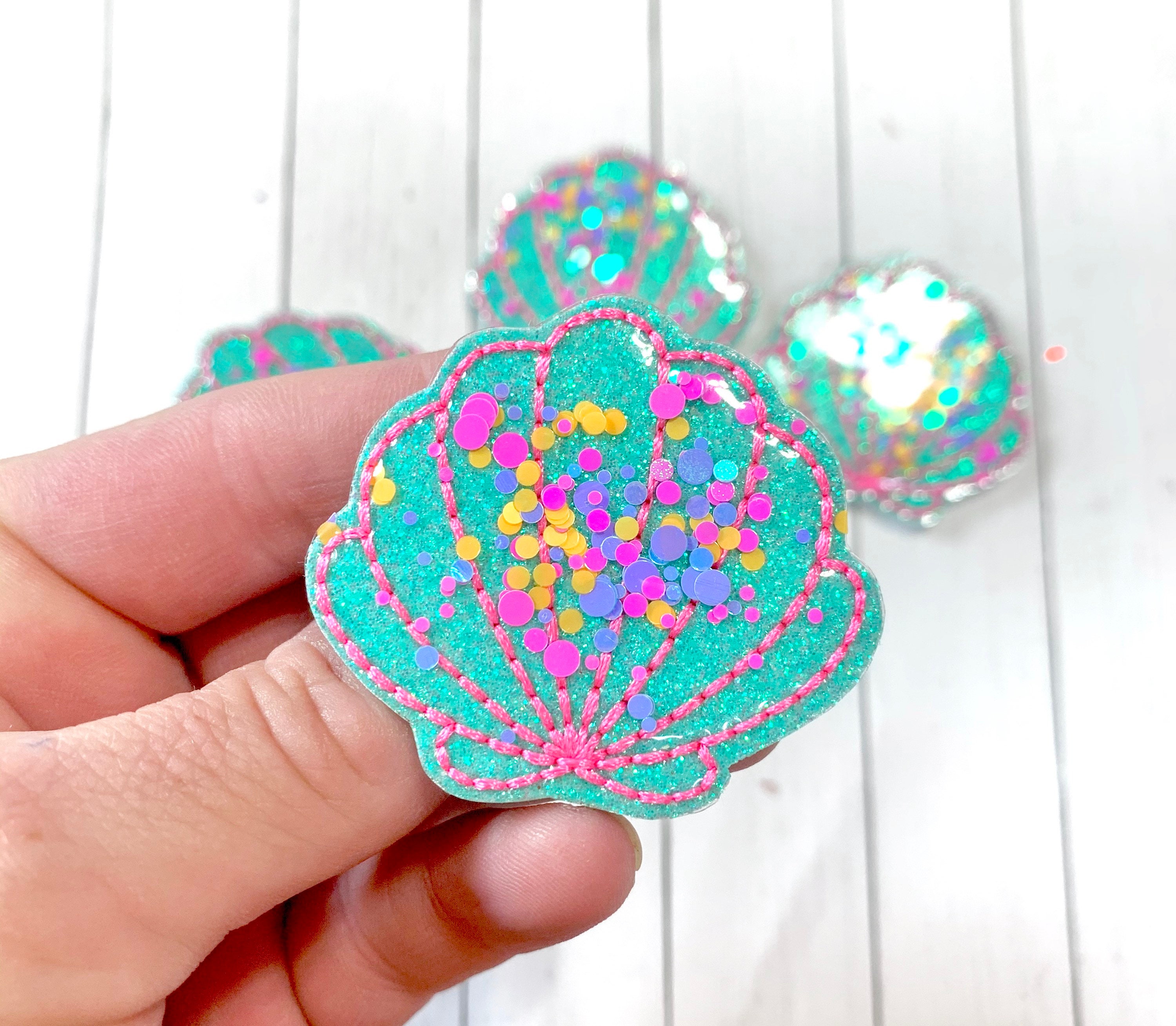Seashell Feltie Shell Glitter Confetti Feltie Embellishment - Etsy