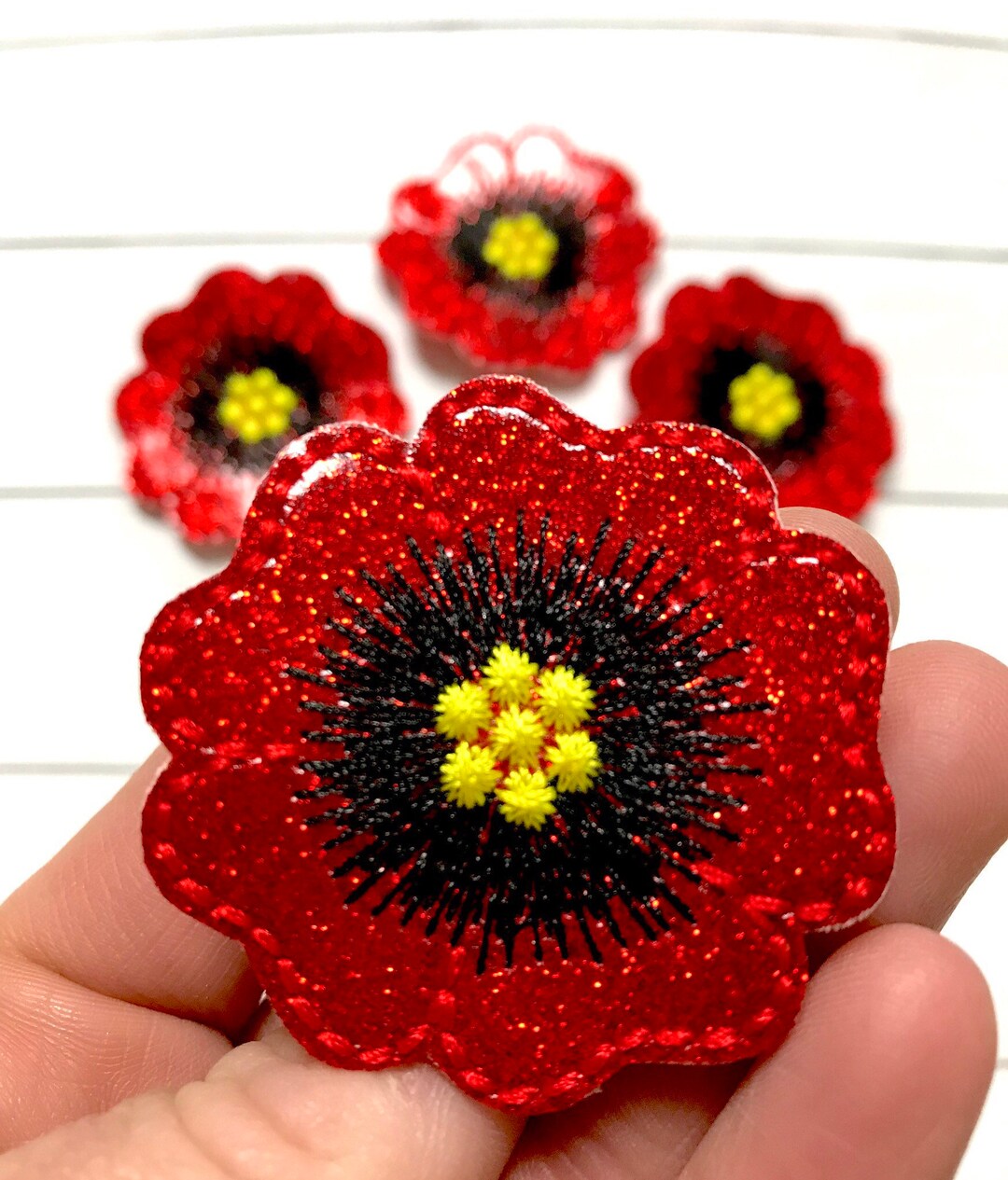 Poppy Flower Feltie, Red Poppy Flower Feltie Embellishment, Floral ...