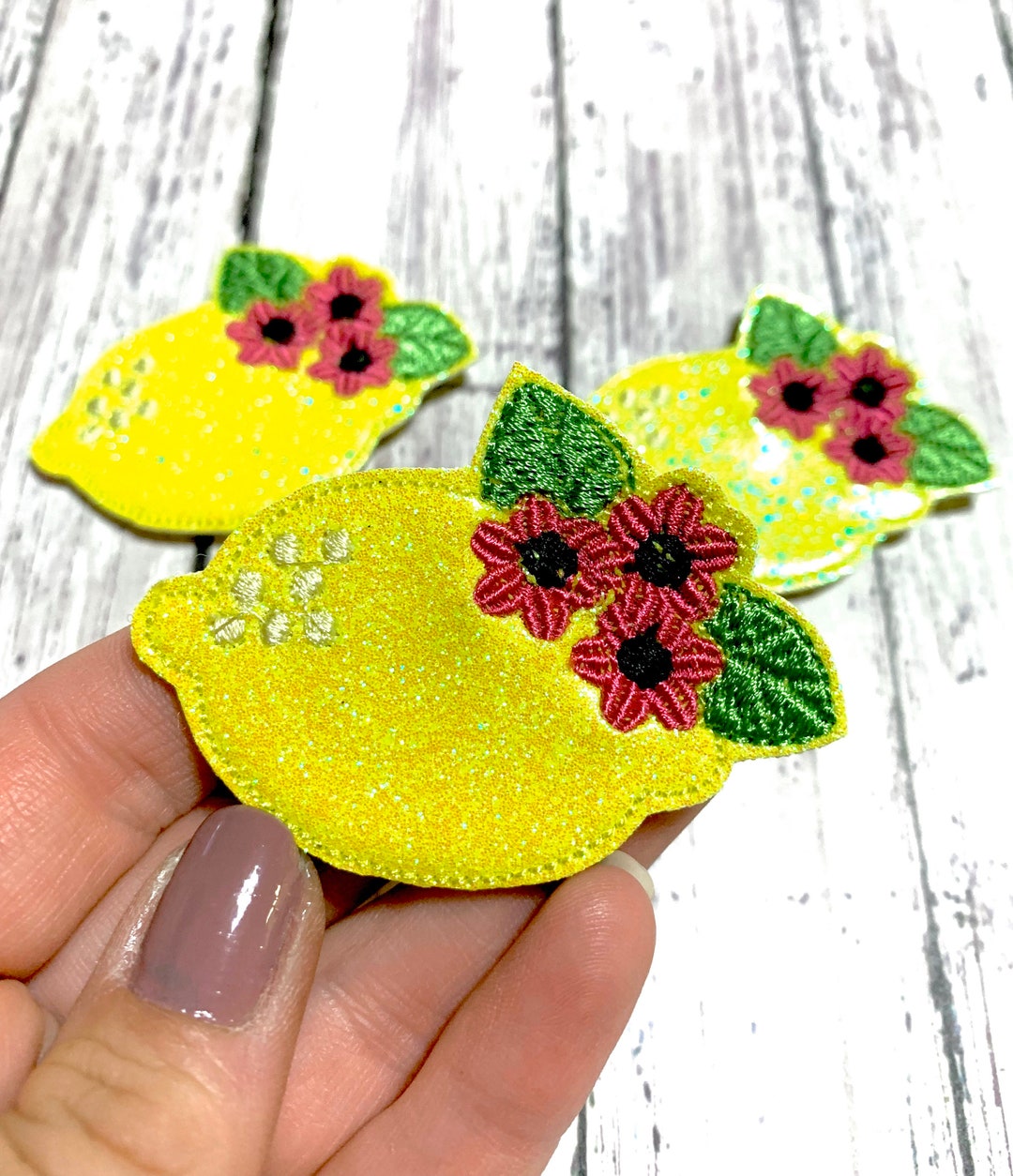 Lemon Feltie, Glitter Lemon Flower Feltie, Lemon Embellishment, Floral ...
