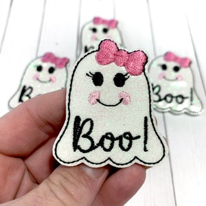 Boo Ghost Feltie, Pink Bow Boo Ghost Feltie Embellishment, Ghost Felties, Halloween Felties ...