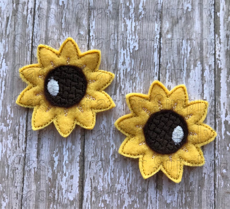 Sunflower Felties Flower Feltie Embellishment Embroidered - Etsy