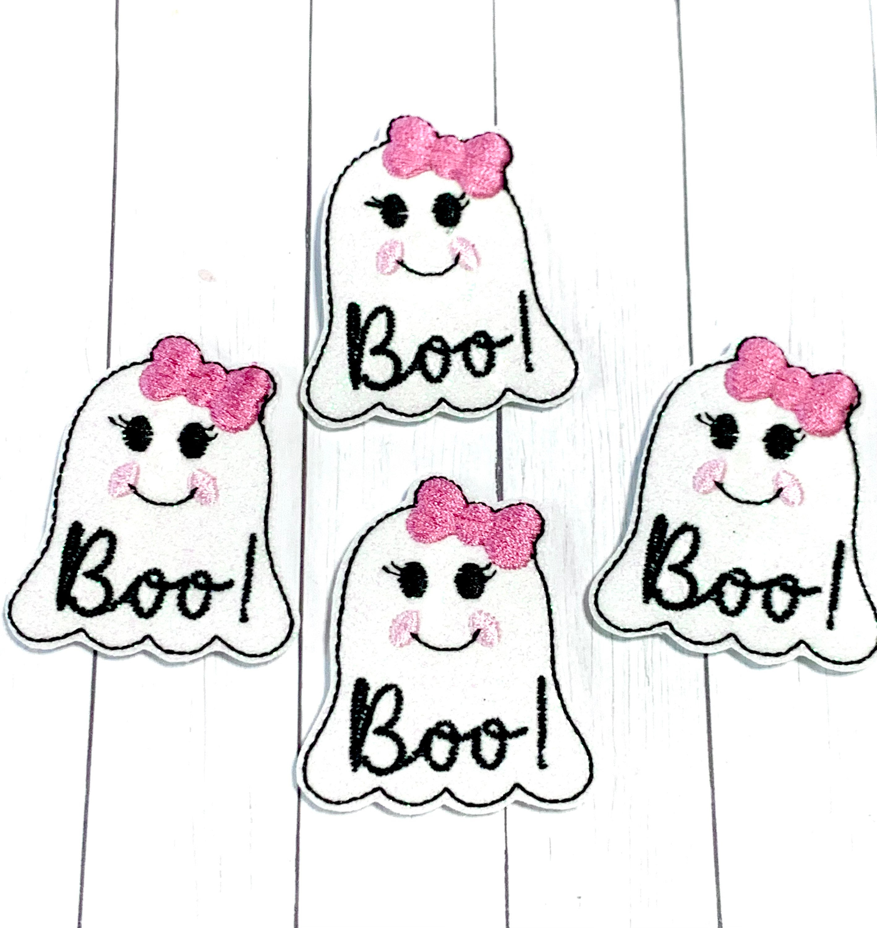 Boo Ghost Feltie Pink Bow Boo Ghost Feltie Embellishment - Etsy
