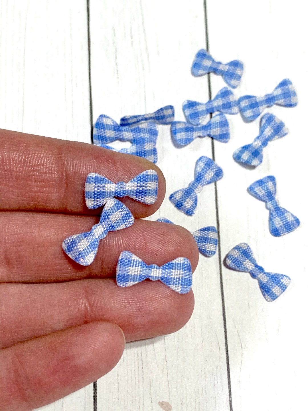 Blue Plaid Bow, Tiny Fabric Bow, Mini Bow Embellishment, 50 Piece Tiny ...