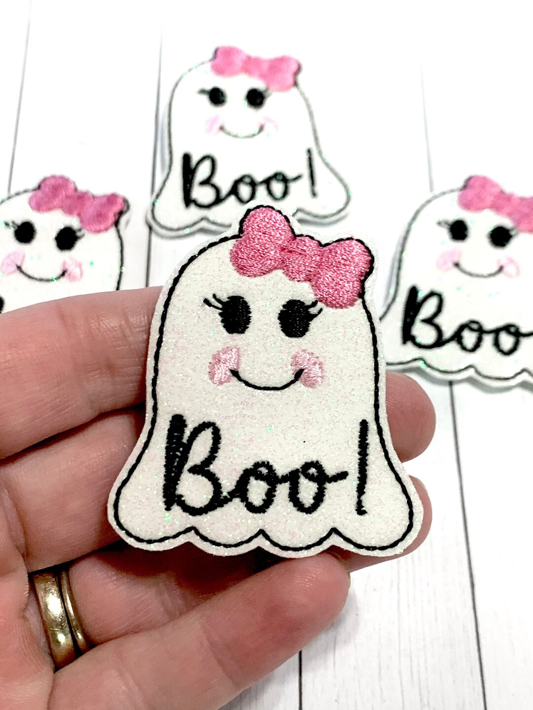 Boo Ghost Feltie, Pink Bow Boo Ghost Feltie Embellishment, Ghost ...
