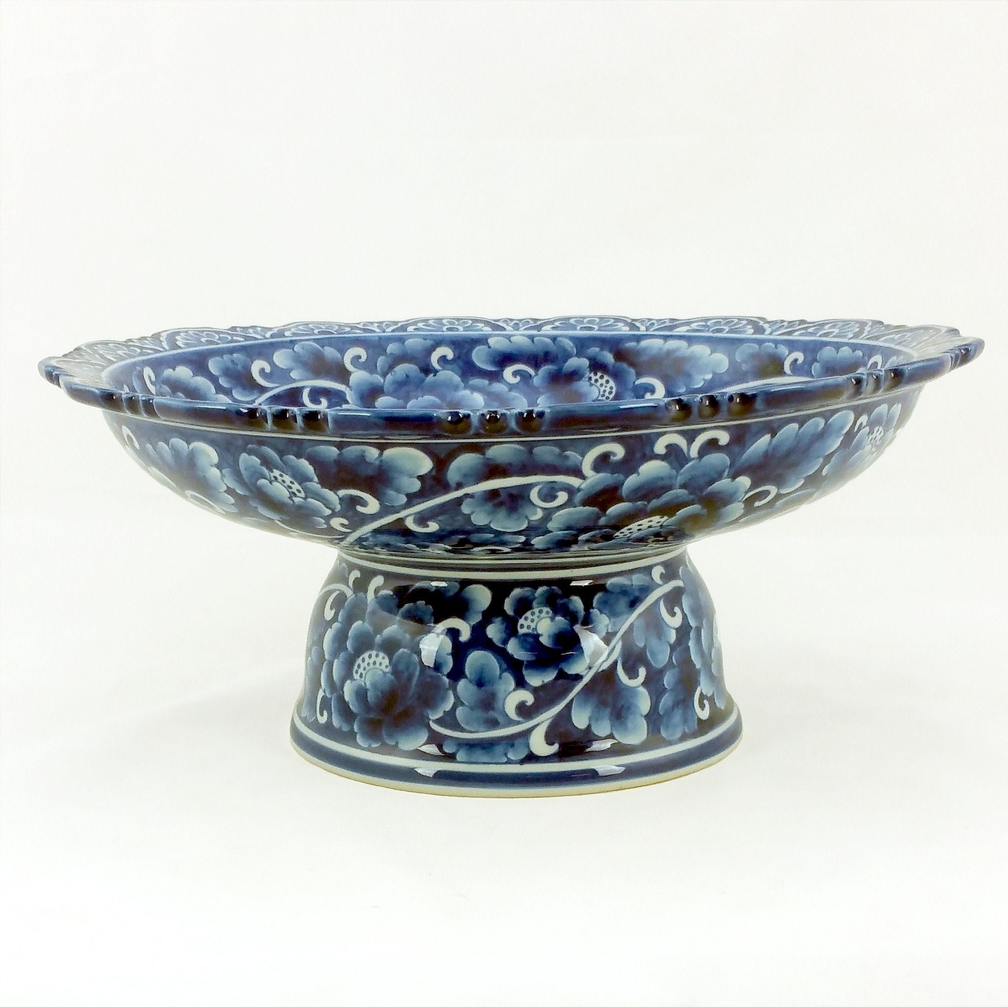 Large Blue White Floral Raised Platter - Etsy