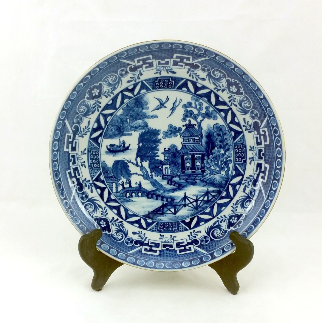 14" Blue & White Swallow Plate With Brass Trim - Etsy