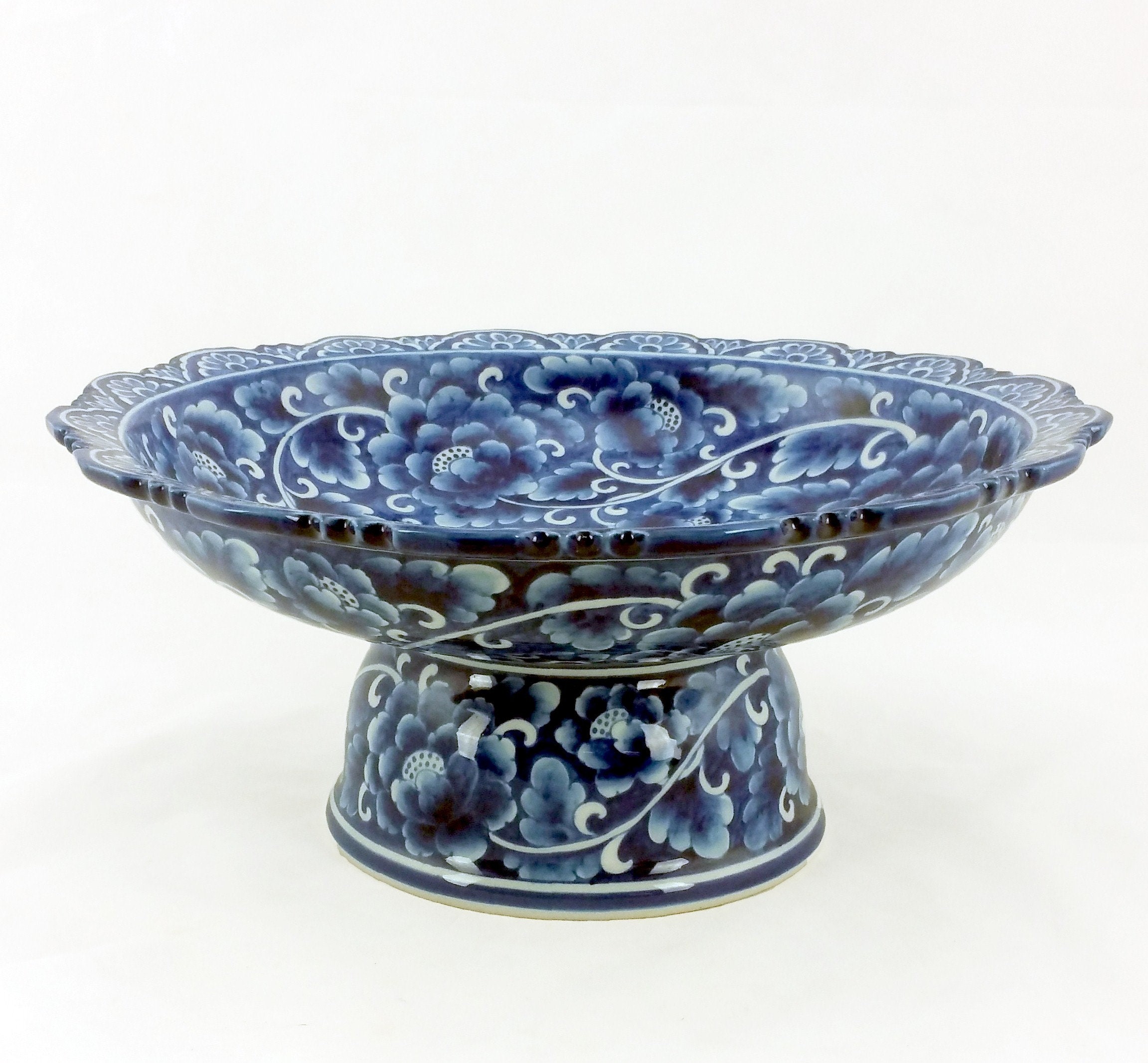 Large Blue White Floral Raised Platter - Etsy