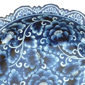 Large Blue White Floral Raised Platter - Etsy