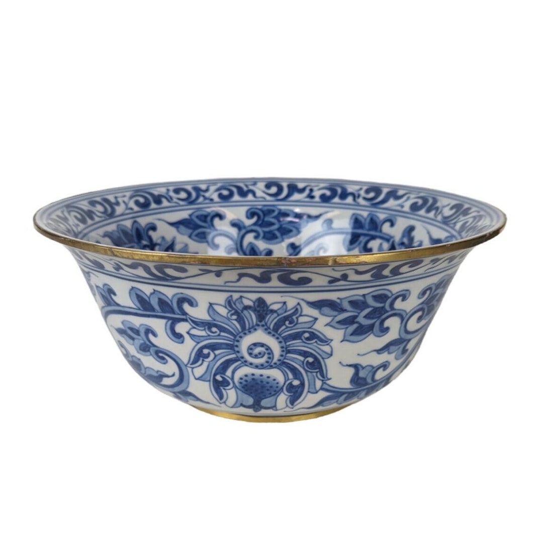 12" Blue White Deep Bowl in Vine Design - Etsy