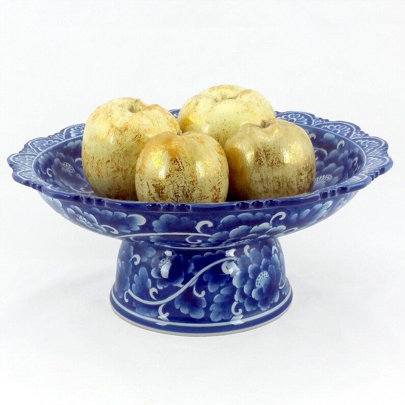 Large Blue White Floral Raised Platter - Etsy