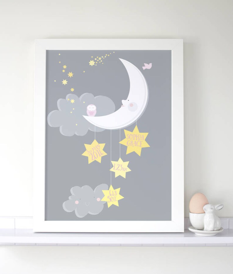 Personalised Baby Boy/girl Birth Print With Moon and Stars - Etsy