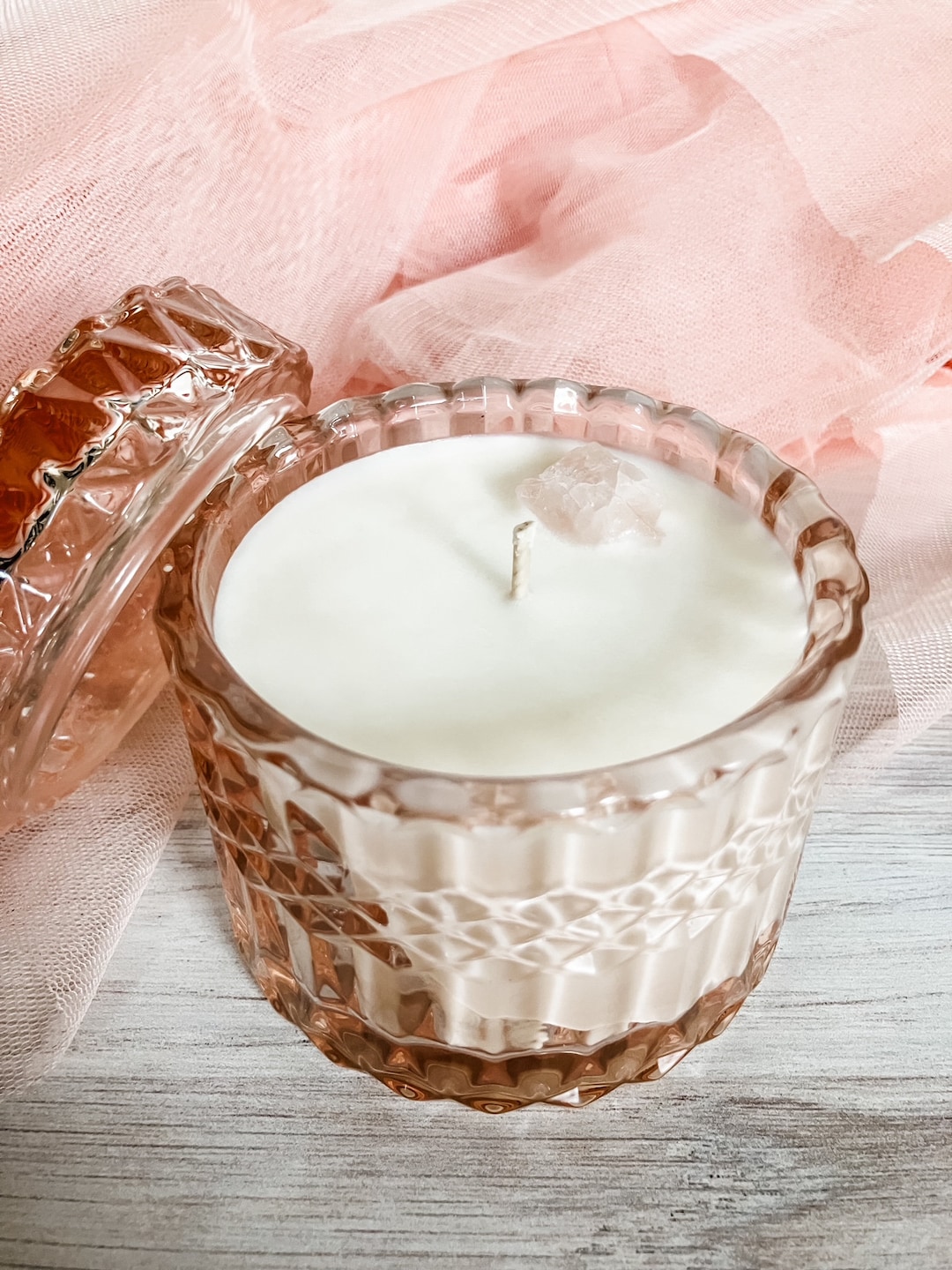 Ballet Pink Sparkling Grapefruit and Pink Sugar Candle With Rose Quartz ...