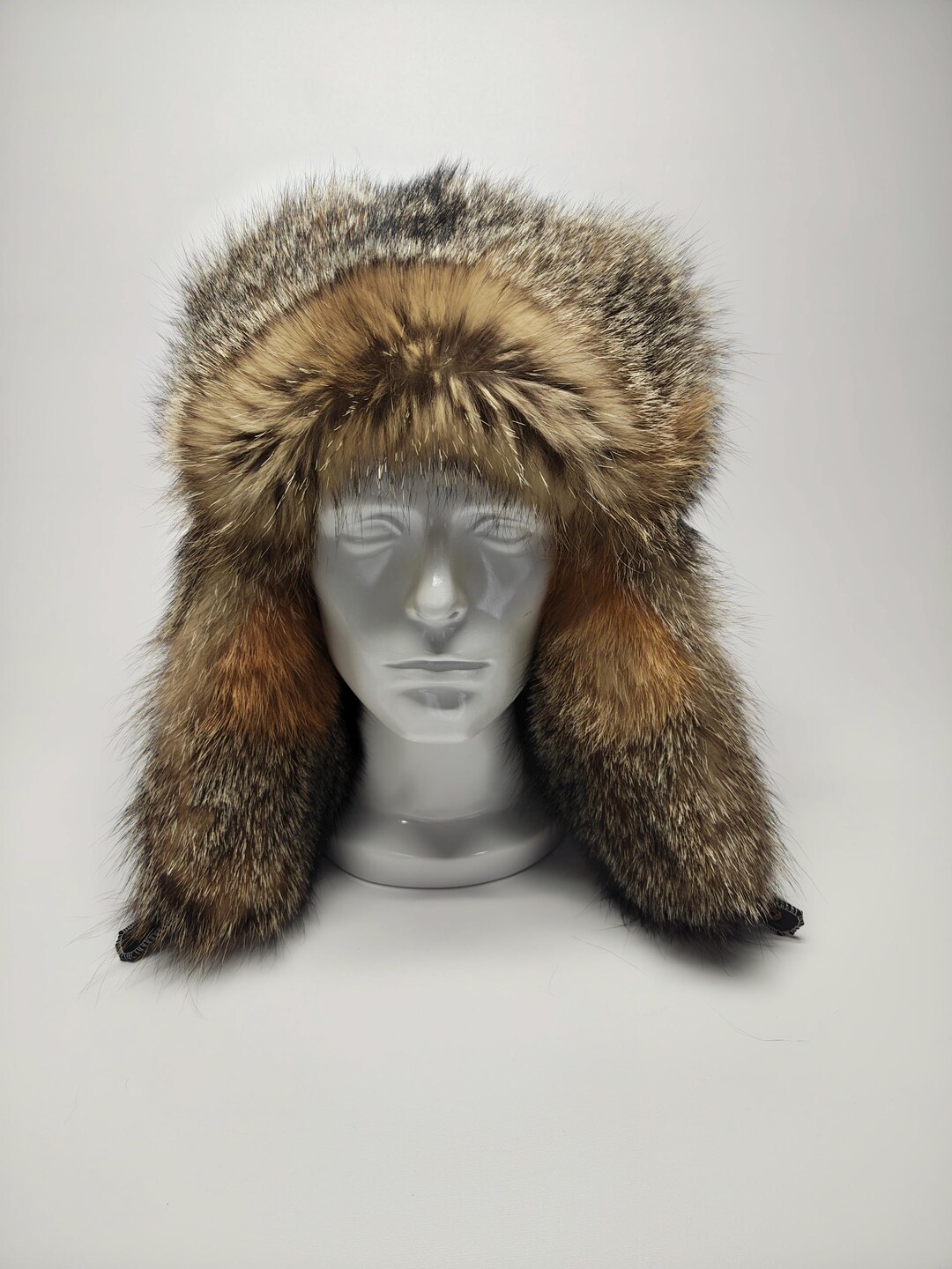 Men's Grey Fox Fur Trapper Hat. Size 2XL - Etsy