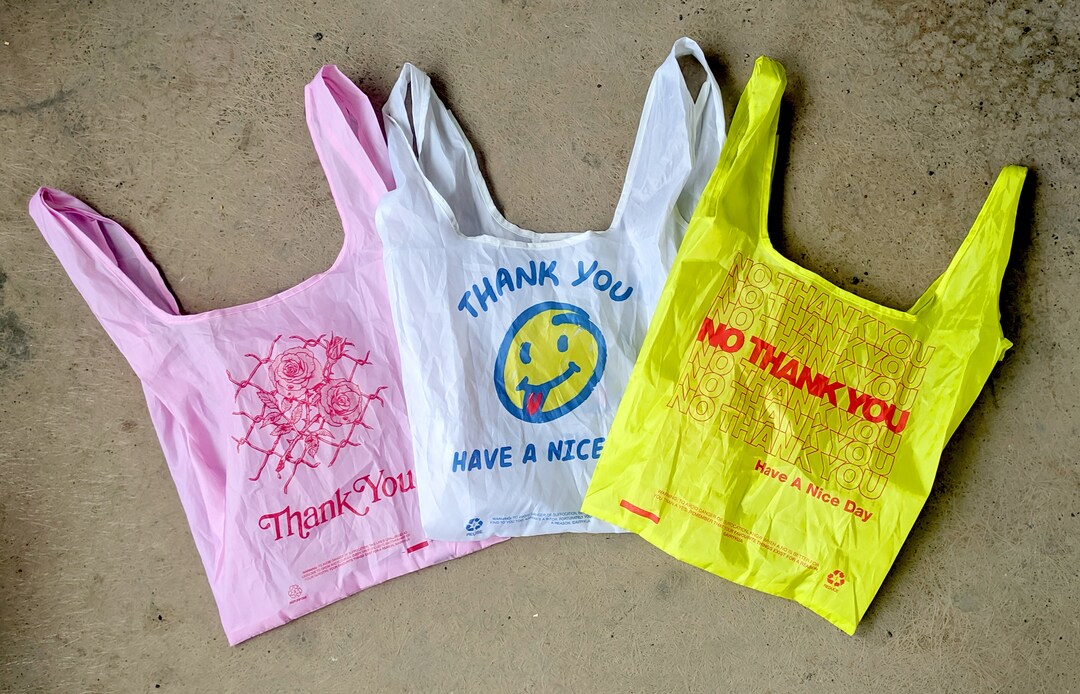 Thank You Plastic Bag Set 3 Reusable Foldable Nylon Grocery Totes - Etsy
