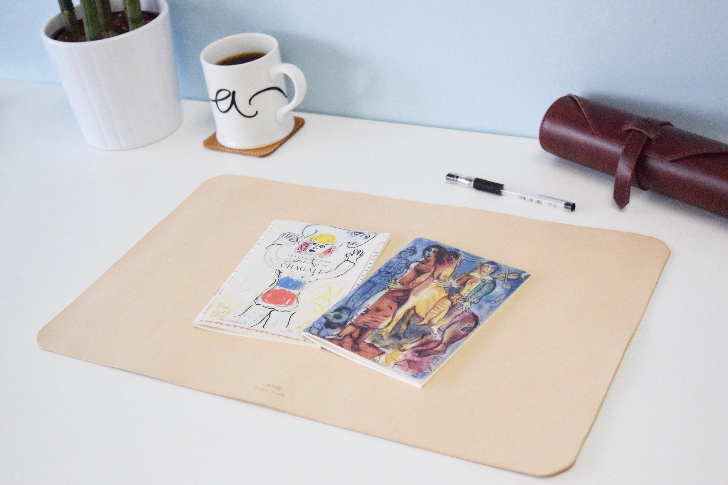 LEATHER DESK MAT - Beige - Etsy