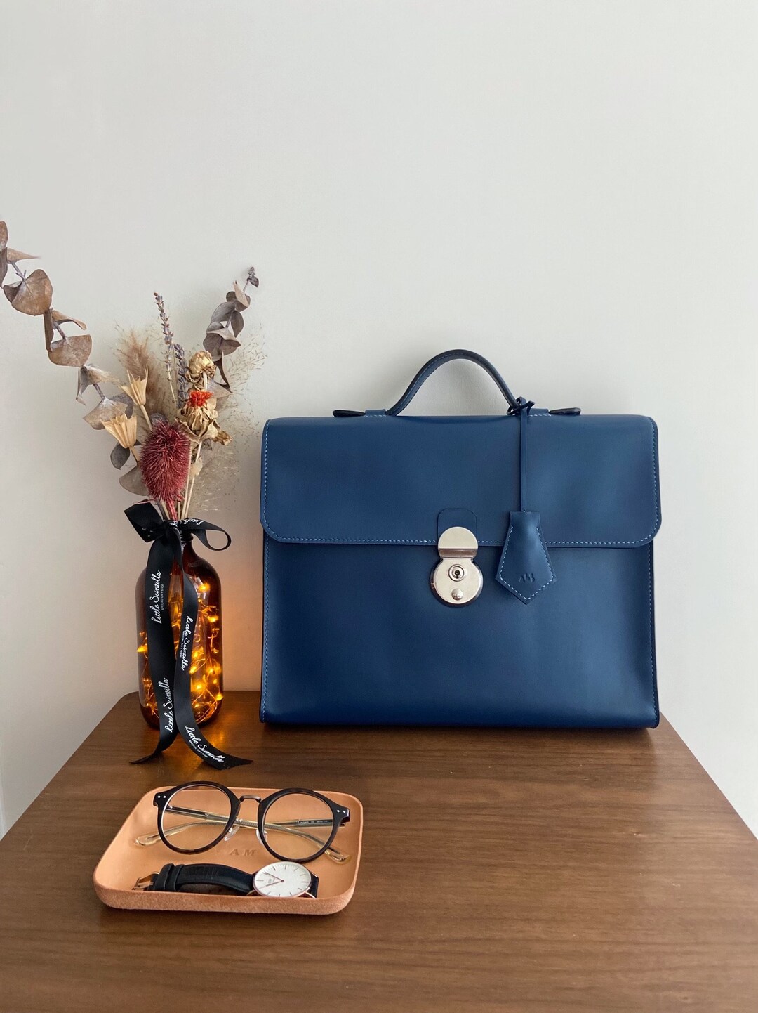 HANDMADE BRIEFCASE - Navy Blue(sample Sale) - Etsy