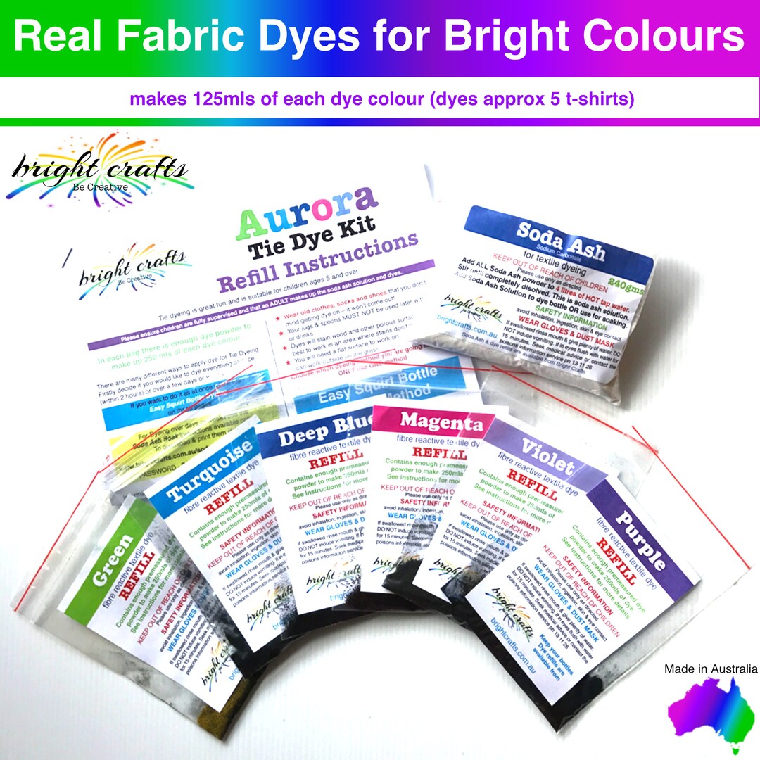 Your Aurora Tie Dye Kit REFILL 6 Colours Professional Fabric Dyes for ...