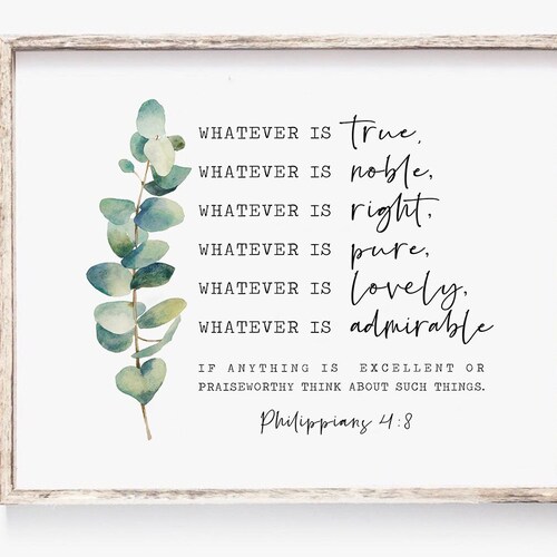 Philippians 4 8 Whatever is True Sign Bible Verse Wall Art - Etsy