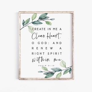 Psalm 51:10 Create in Me a Clean Heart Bible Verse Wall Art Print ...