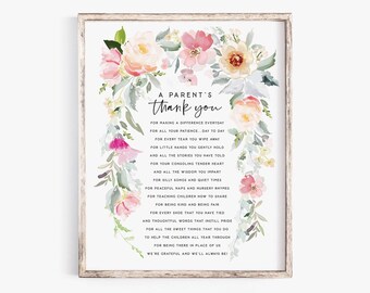A Parents Thank You Printable Nursery Teachers Teaching - Etsy