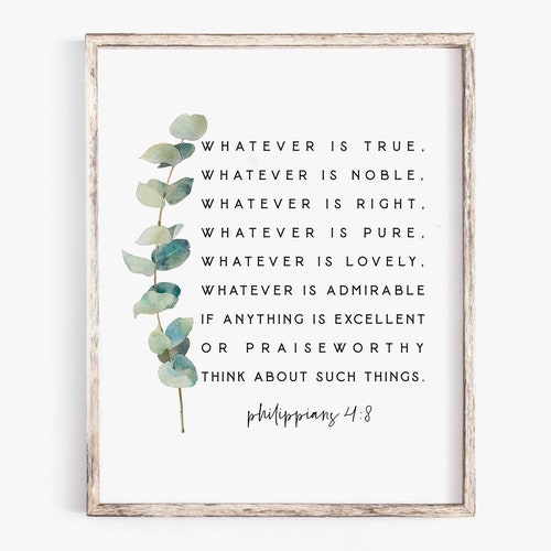Philippians 4:8 Wall Art Bible Verse Print Botanical - Etsy