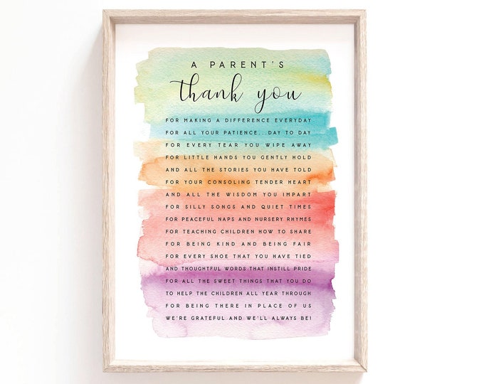 A Parents Thank You Printable Nursery Teachers Teaching Teacher's Day ...
