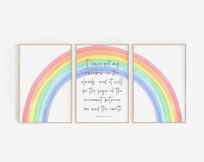 Genesis 9:13 I Have Set My Rainbow Set of 3 Bible Verse Print Wall Art ...