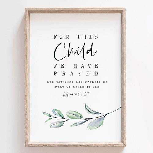For This Child We Have Prayed 1 Samuel 1:27 Bible Verse Wall - Etsy