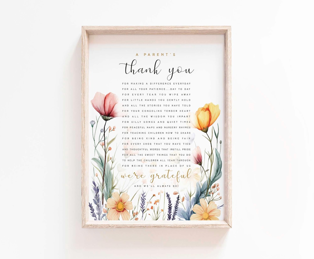 A Parents Thank You Printable Nursery Teachers Teaching Teacher's Day ...