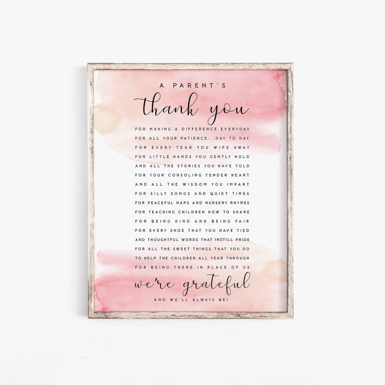 A Parents Thank You Poem Printable Nursery Teachers Teaching - Etsy