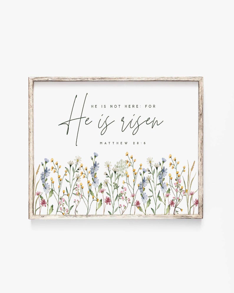 He is Not Here for He is Risen Matthew 28:6 Bible Verse Wall Art Print ...