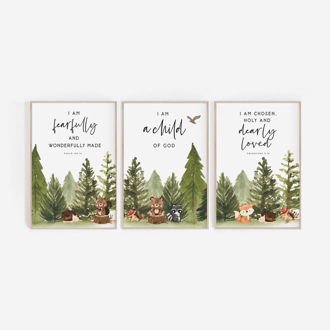 Kids Bible Verse Wall Art Set of 3 Scripture Printable Bible School ...